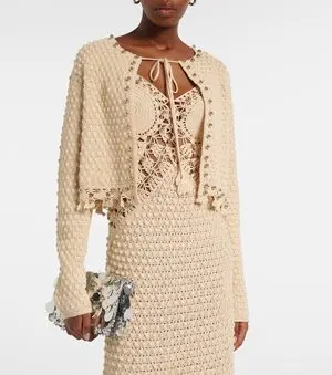 Rabanne Embellished Crochet Cotton Cardigan - Beige