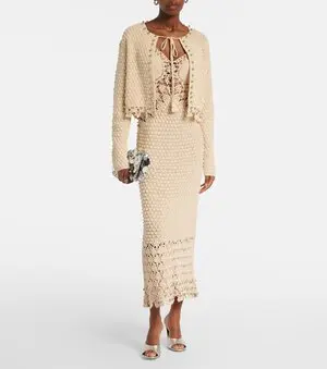 Rabanne Embellished Crochet Cotton Cardigan - Beige