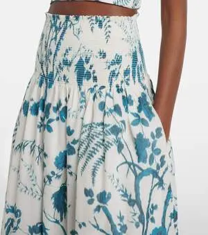 Erdem Floral Cotton And Linen Midi Skirt - Blue
