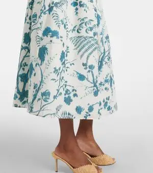 Erdem Floral Cotton And Linen Midi Skirt - Blue