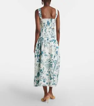Erdem Floral Cotton And Linen Midi Skirt - Blue