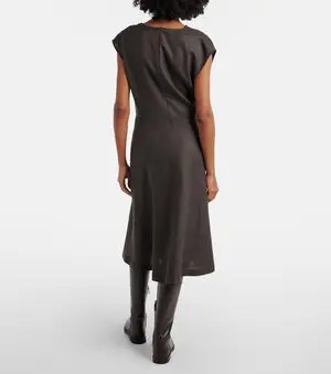 Brunello Cucinelli Draped Wool-blend Midi Dress
