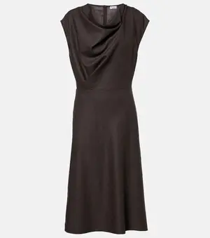 Brunello Cucinelli Draped Wool-blend Midi Dress - Brown
