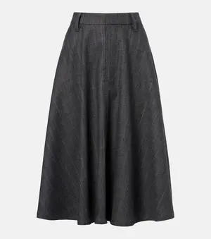 Brunello Cucinelli Virgin Wool Midi Skirt - Grey