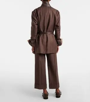 Brunello Cucinelli Chalk Stripe Wool Cropped Flared Pants - Brown