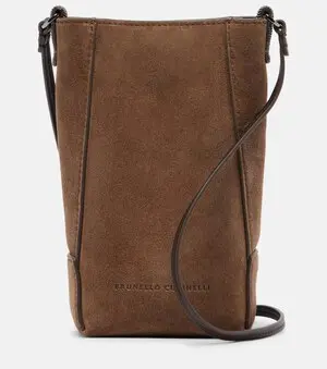 Brunello Cucinelli Monili Suede Phone Pouch - Brown