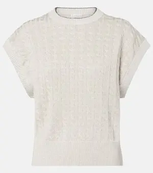 Brunello Cucinelli Cable-knit Metallic Cotton-blend Vest - Grey