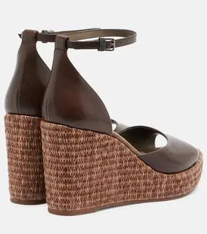 Brunello Cucinelli Monili Leather Espadrille Wedges