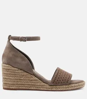 Brunello Cucinelli Suede Espadrille Wedges - Grey