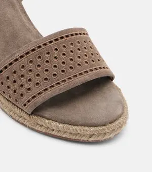 Brunello Cucinelli Suede Espadrille Wedges - Grey