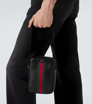 Gucci Web Trademark Mini Leather Crossbody Bag