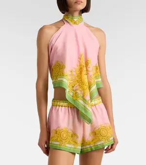 Versace Printed Cotton And Silk Voile Shorts