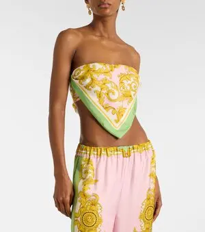 Versace Printed Silk Twill Bandeau Top