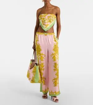 Versace Printed Silk Twill Bandeau Top