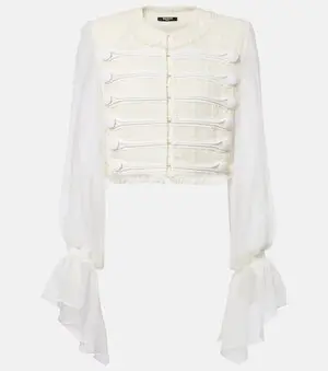 Balmain Silk-trimmed Bouclé Jacket - White