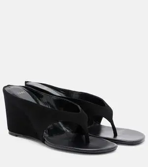 JUDE Yaga Leather Wedge Thong Sandals - Black