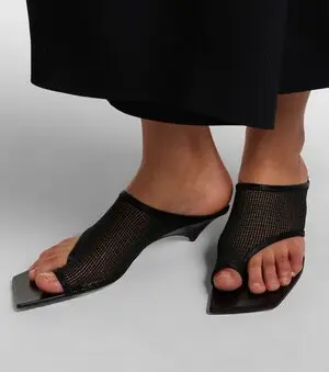 CHRISTEN Edge Stretch Leather-trimmed Mesh Mules - Black