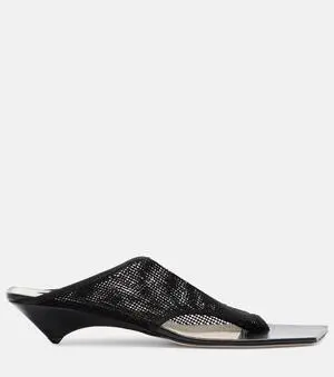 CHRISTEN Edge Stretch Leather-trimmed Mesh Mules - Black