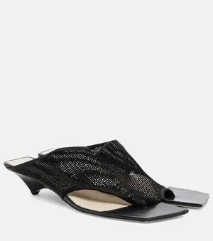 CHRISTEN Edge Stretch Leather-trimmed Mesh Mules - Black