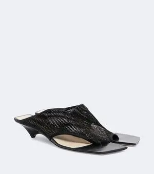 CHRISTEN Edge Stretch Leather-trimmed Mules - Black