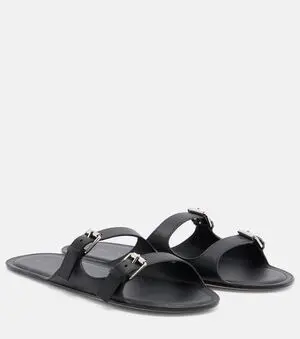 CHRISTEN Double Belt Leather Sandals - Black