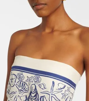 Simkhai Printed Linen-blend Bandeau Top