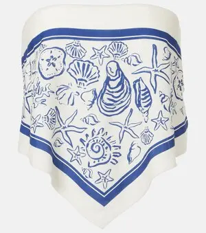 Simkhai Printed Linen-blend Bandeau Top - Blue