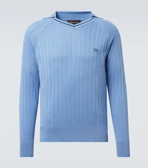 WALES BONNER Roots Polo Sweater - Blue