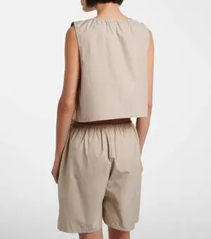 Miu Miu Leather-trimmed Cotton-blend Crop Top - Beige