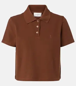 Saint Laurent Cassandre Cotton Piqué Polo Shirt - Brown