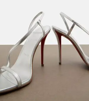 CHRISTIAN LOUBOUTIN Miss Z Metallic Leather Slingback Sandals - Silver