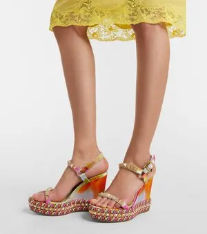 CHRISTIAN LOUBOUTIN Embellished Espadrille Wedge Sandals - Multicoloured