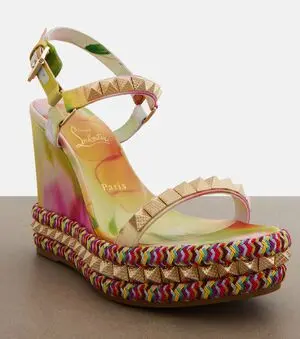 CHRISTIAN LOUBOUTIN Embellished Espadrille Wedge Sandals - Multicoloured