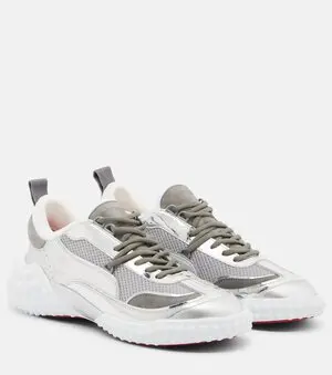 CHRISTIAN LOUBOUTIN Mara Suede And Mesh Lace-up Sneakers - Grey