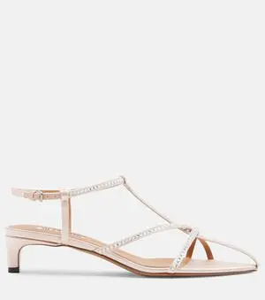 JIL SANDER Crystal-embellished Leather Cage Sandals - Pink