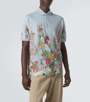 Etro Printed Cotton Pique Polo Shirt - Blue
