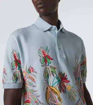 Etro Printed Cotton Pique Polo Shirt - Blue