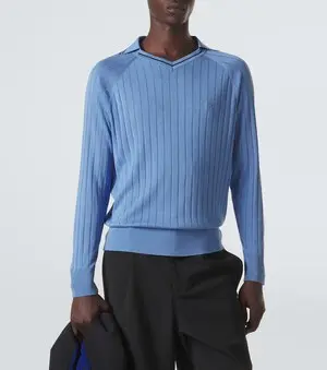WALES BONNER Atlantic Ribbed V-neck Polo Sweater