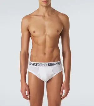 Versace Set Of 2 Greca Border Cotton-blend Briefs