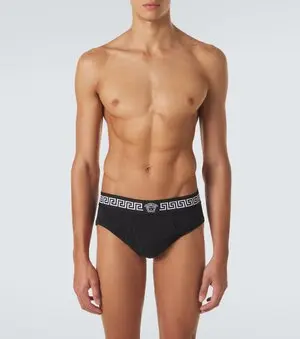 Versace Set Of 2 Greca Border Cotton-blend Briefs