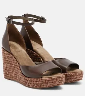 Brunello Cucinelli Leather Monili Espadrille Wedges
