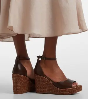 Brunello Cucinelli Leather Monili Espadrille Wedges