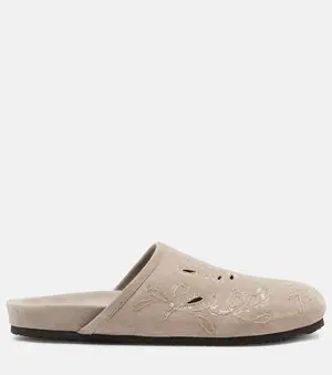 Brunello Cucinelli Sequined Suede Slides - Beige