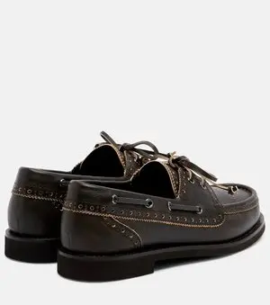 Brunello Cucinelli Monili Leather Boat Shoes