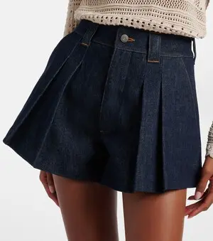 FRAME Pleated Denim Shorts - Blue
