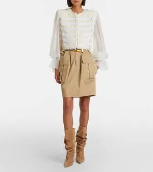 Balmain Belted Cotton Gabardine Mini Skirt