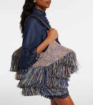 Zimmermann Medium Fringed Raffia Tote Bag - Blue