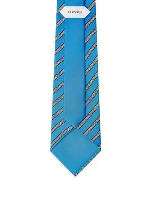 Versace Greca Pattern Diagonal Stripe Neck Tie - Red
