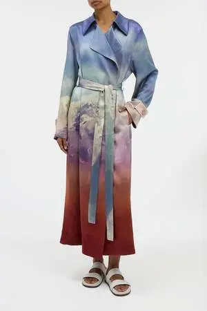 Gabriela Hearst Lyra Trench Coat In Printed Satin Silk Twill - Mountain