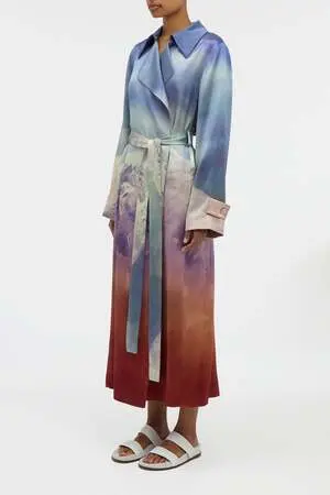 Gabriela Hearst Lyra Trench Coat In Printed Satin Silk Twill - Mountain